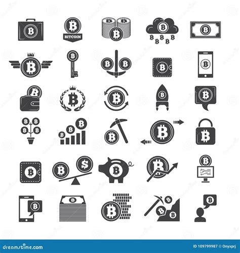 Monochrome Symbols Of Virtual Money Electronic Blockchain Industry Stock Vector Illustration