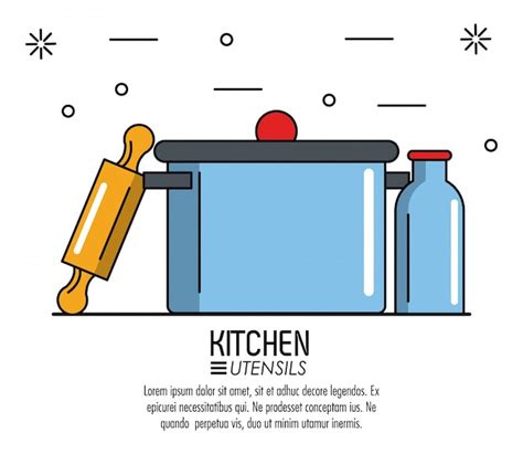 흰색 배경 벡터 일러스트 레이 션을 통해 주방 용품 Infographic 프리미엄 벡터
