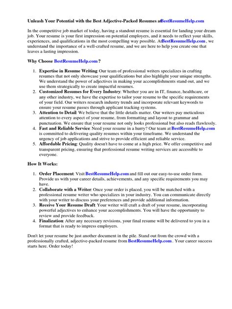Best Adjectives For Resume Download Free Pdf Résumé Adjective