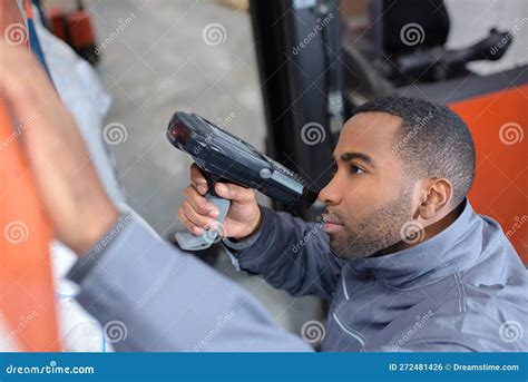 Worker Using Handheld Scanner Stock Photo Image Of Ethnicity