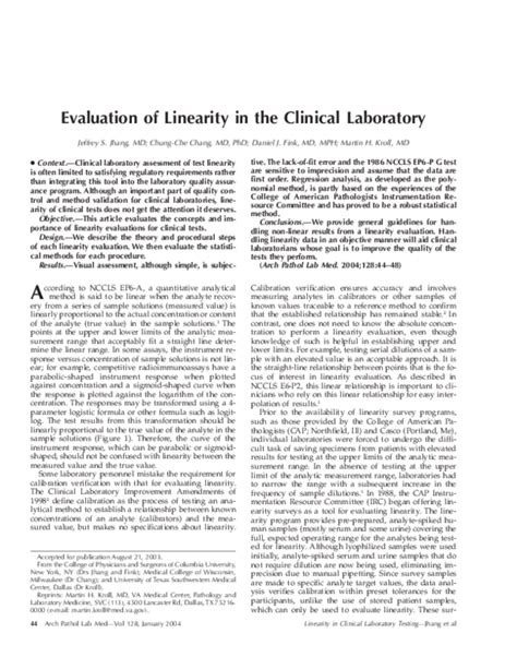 Pdf Evaluation Of Linearity In The Clinical Laboratory