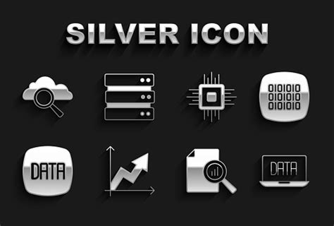 재무 성장 바이너리 코드 데이터 분석 그래프 차트가 있는 문서 프로세서 Cpu 검색 클라우드 컴퓨팅 및 서버 아이콘을 설정합니다 벡터 Cpu에 대한 스톡 벡터 아트 및 기타