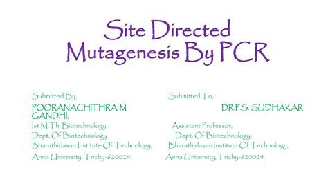 Site Directed Mutagenesis By Pcr Pptx