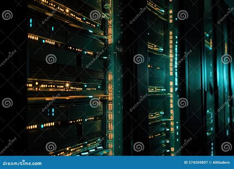 Close Up Of Server Rack With Blinking Lights In Data Center Stock Illustration Illustration Of