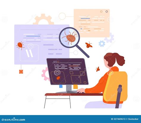 Bug Tester Woman Programmer Testing Software System For Error Or Virus