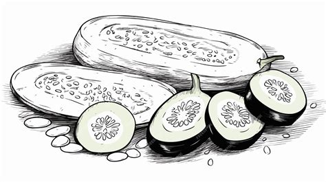 Creative Black And White Cartoon Sliced Cucumber Drawing Premium Ai