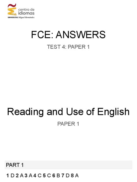Fce Test 4 Answers Pdf Verb Adjective