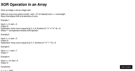 Xor Operation In An Array Codesandbox