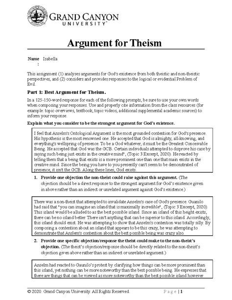 Phi 103 Rs T3argumentfor Theism Problemof Evil Argument For Theism
