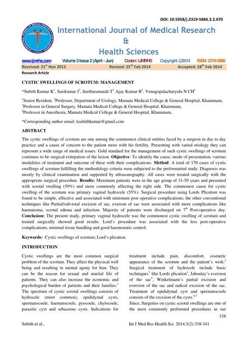 Pdf Cystic Swellings Of Scrotum Management