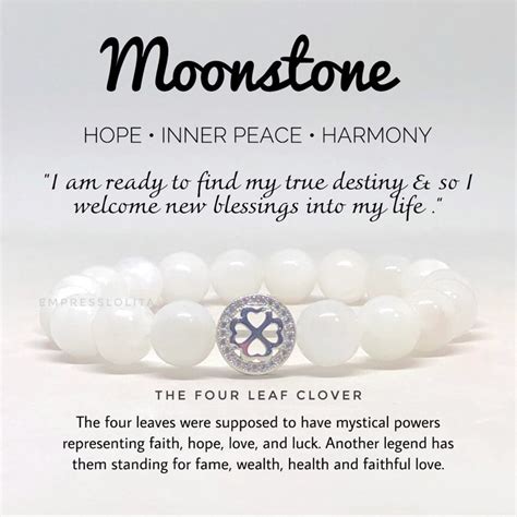 Empresslolita Authentic Moonstone With Four Leaf Clover Charm Braclet