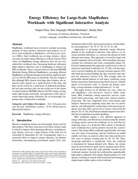 Pdf Energy Efficiency For Large Scale Mapreduce Workloads With Significant Interactive Analysis