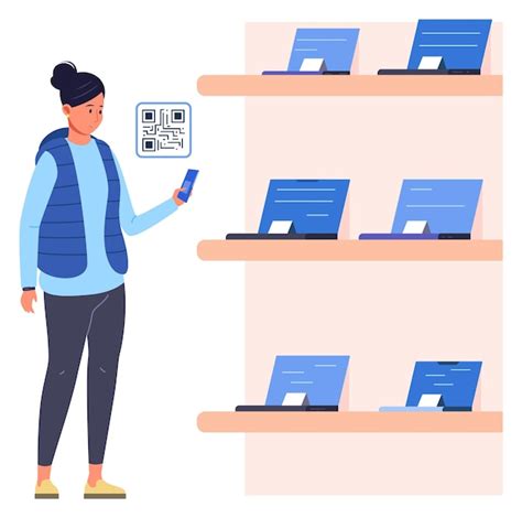 Premium Vector Woman Scan Qr Code Of Products In Electronic Store