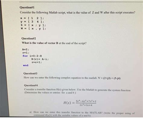 Solved Question 1 Consider The Following Matlab Script