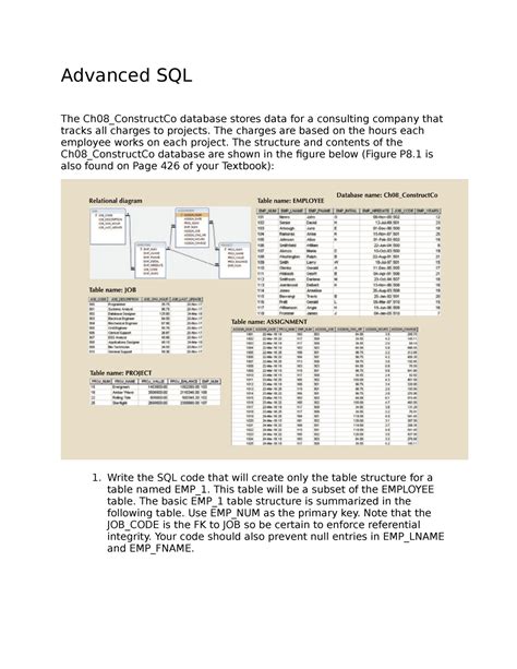 Lab 008 Question Sheet Advanced Sql The Ch08constructco Database