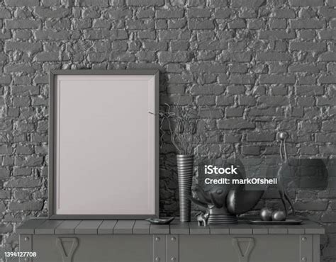 직사각형 포스터 프레임 회색 금속 흑백 인테리어 룸 액세서리 3d 렌더링 0명에 대한 스톡 사진 및 기타 이미지 0명 가정 생활 가정의 방 Istock