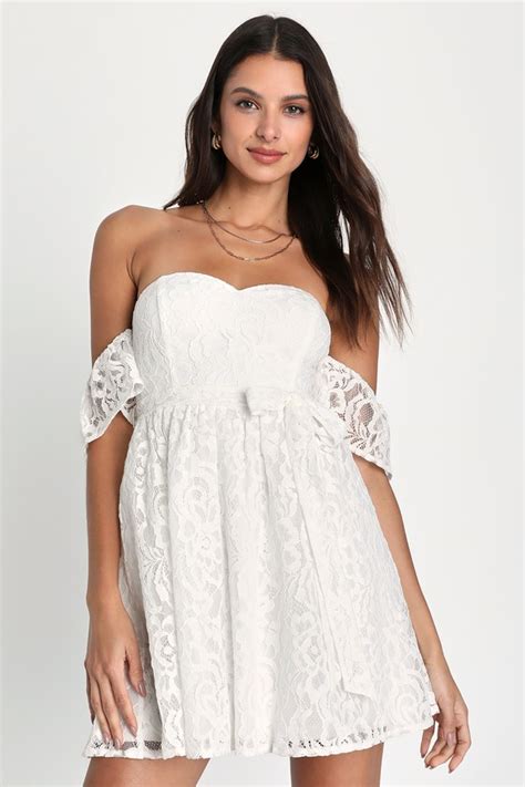 White Lace Mini Dress White Ots Dress White Skater Dress Lulus