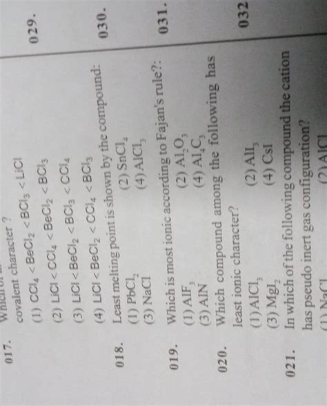 Which Compound Among The Following Has Least Ionic Character Filo