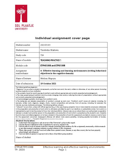 Tp Peer Assessment Peer Assesment Individual Assignment Cover Page