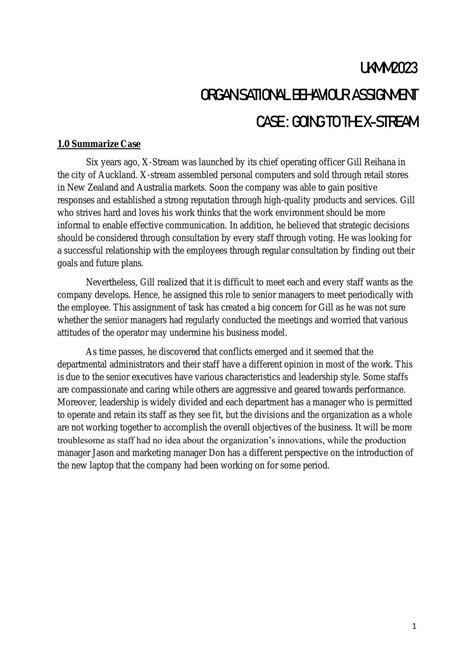 Organisational Behaviour Assignment Ukmm2023 Organisational Behaviour Utar Thinkswap