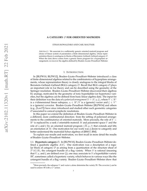 Pdf Category Mathcal O For Oriented Matroids