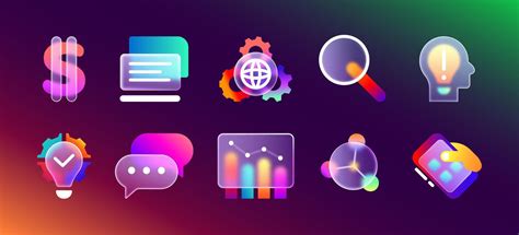 Glassmorphism Matte Ui Icon Set With Blurred Neon Gradient For Mobile