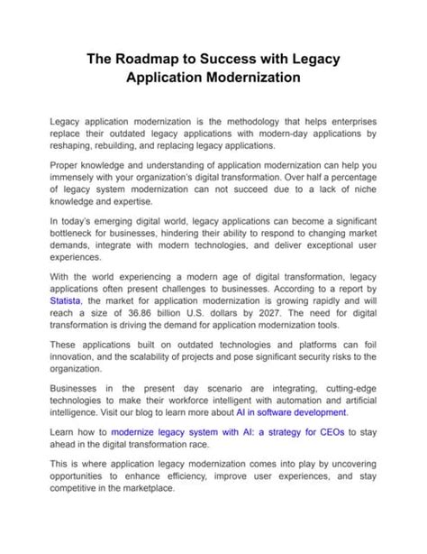 The Roadmap To Success With Legacy Application Modernization Pdf