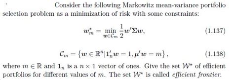 Optimization Derivation Of The Efficient Frontier Set Markowitz