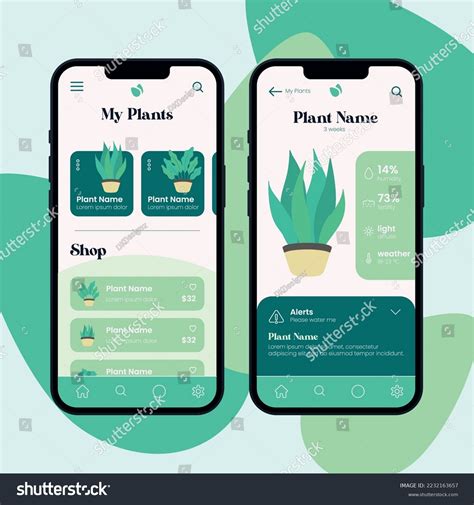 Colored Natural Mobile App Ui Mockup เวกเตอร์สต็อก ปลอดค่าลิขสิทธิ์ 2232163657 Shutterstock