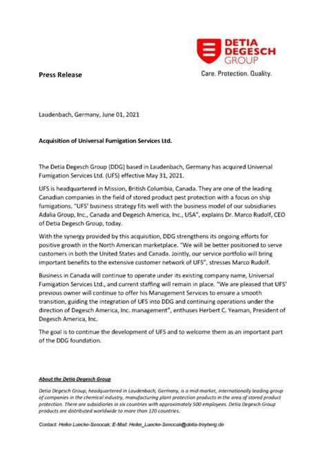 The Detia Degesch Group Ddg Based In Laudenbach Germany Has Acquired