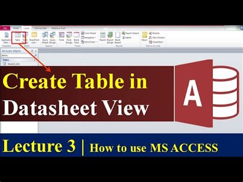 Lecture How To Create Table By Using Datasheet View In MS ACCESS Learning Spot YouTube