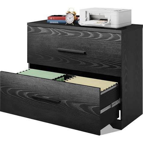 기울임 방지 메커니즘 포함 목재 측면 파일 캐비닛 문서 보관용 블랙 문서 홈 오피스 2 서랍 사무용 가구