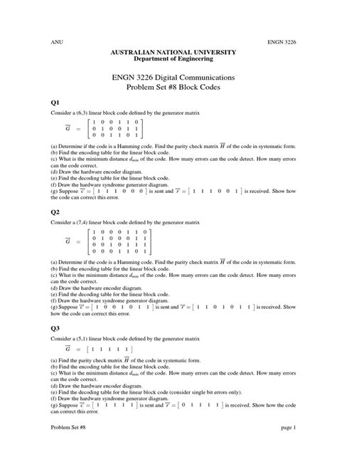 Analysis And Solutions For Digital Communications Problem Set On Linear