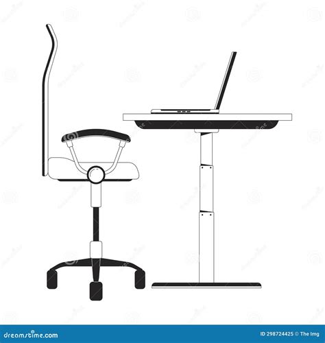 Sitting Workstation Laptop Black And White 2d Line Cartoon Object Stock