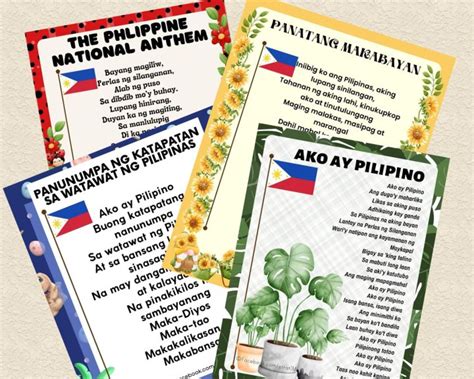 A4 Size Random Colorful Design Panatang Makabayan Lupang Hinirang Panunumpa Sa Watawat Ako Ay