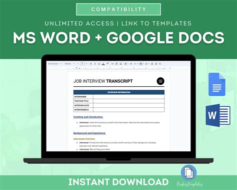 Job Interview Transcript Template Probiztemplates