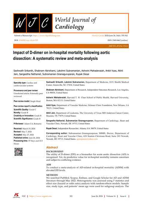 Pdf Impact Of D Dimer On In Hospital Mortality Following Aortic