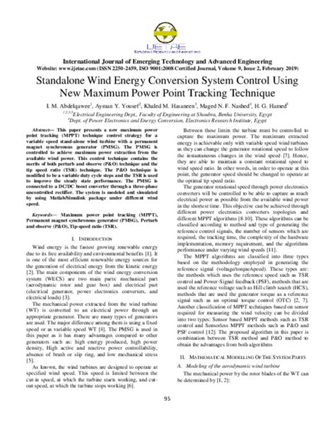Pdf Standalone Wind Energy Conversion System Control Using New Maximum Power Point Tracking