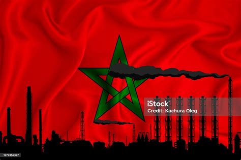 산업 3d 일러스트 모로코 플래그 로고를위한 공간이있는 배경 화학 공장 오일 정제 가스 에너지 아이콘의 실루엣 중공업 0명에 대한 스톡 벡터 아트 및 기타 이미지 Istock