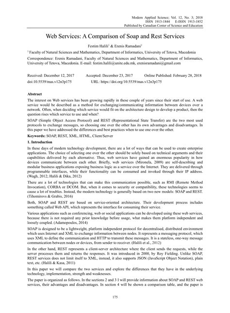Pdf Web Services A Comparison Of Soap And Rest Services