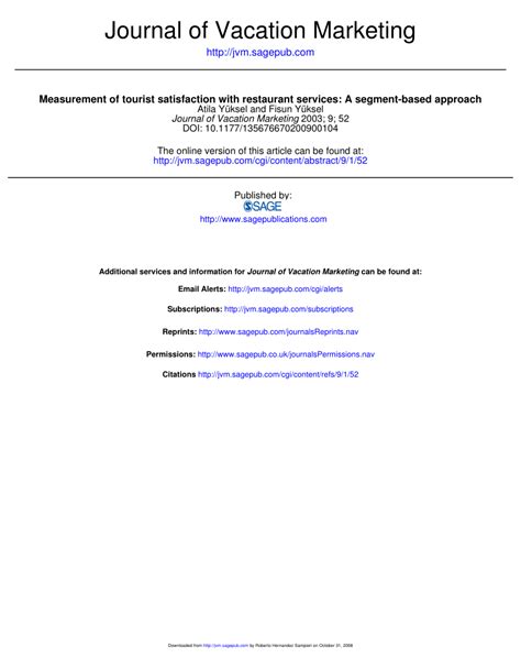 pdf measurement of tourist satisfaction with restaurant services a segment based approach