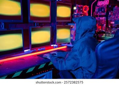 Hundred Back View Of Hacker In Dark Room Royalty Free Images Stock Photos Pictures