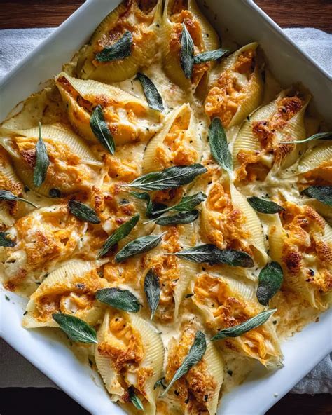 Pumpkin And Gouda Stuffed Shells With Brown Butter And Sage Alfredo Sauce