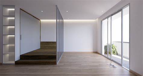 인테리어 빈 방 아파트 현대적인 스타일의 나무 바닥과 흰 벽으로 장식 된 회색 알루미늄 창은 3d 렌더링에서보기를 추가합니다 0명에 대한 스톡 사진 및 기타 이미지 Istock