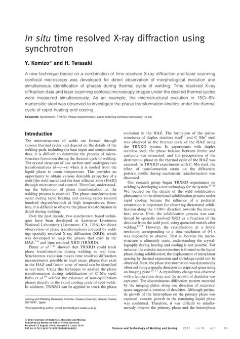 Pdf In Situ Time Resolved X‐ray Diffraction Using Synchrotron
