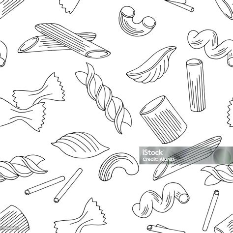파스타 원활한 패턴 그래픽 블랙 화이트 스케치 일러스트 벡터 파스타에 대한 스톡 벡터 아트 및 기타 이미지 파스타 색칠하기