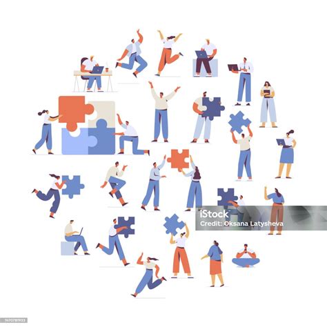 팀 작업 협력 거대한 퍼즐 요소를 연결하는 사람들 파트너 관계 평면 디자인 스타일의 벡터 그림입니다 남자 사업가에 대한 스톡 벡터 아트 및 기타 이미지 Istock