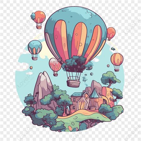 열기구의 화려한 만화 스타일 일러스트 벡터클립 아트타일러 Png 일러스트 무료 다운로드 Lovepik