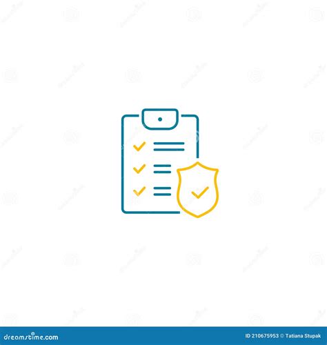 Checklist With Shield Line Icon Insurance Policy Concept Data Document Security Illustration