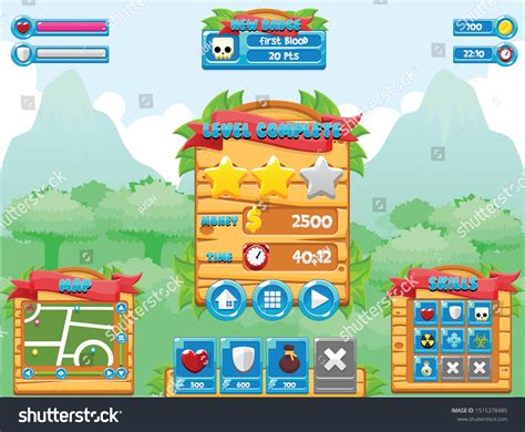 set user interface elements jungle theme stock vector royalty free